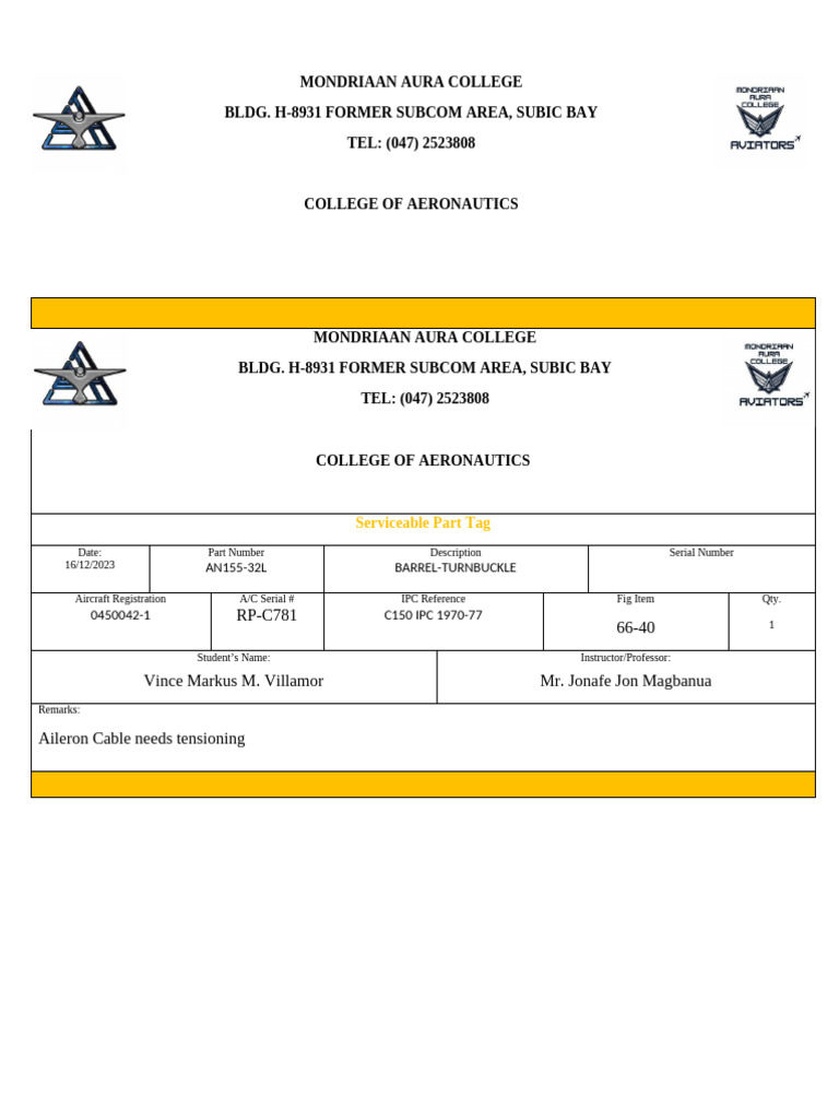 Aircraft Maintenance Service Tag | PDF