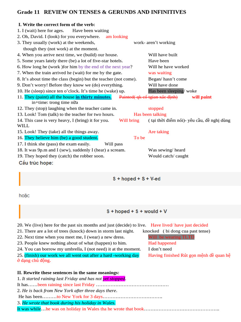 Tenses Infinitives and Gerunds | PDF | Vietnam