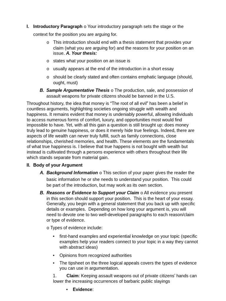 Sample Argument Outline Pdf Essays Argument