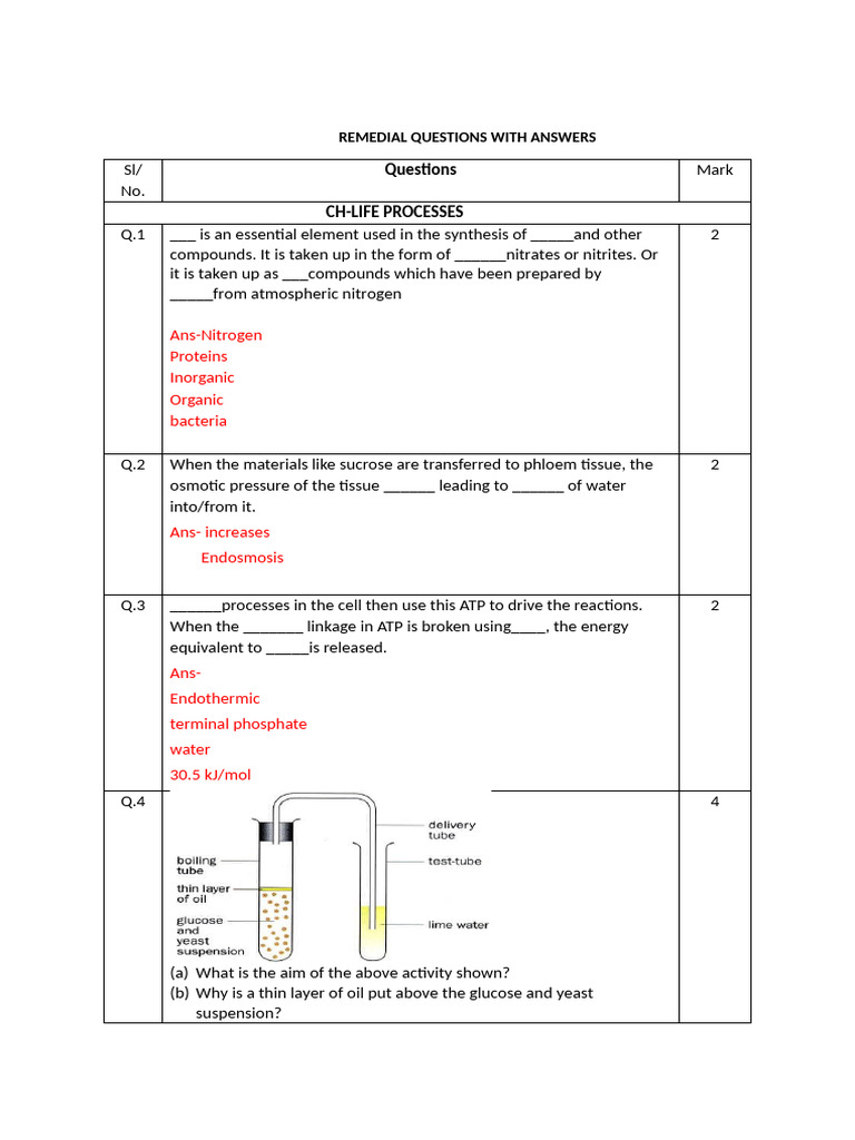 Biology - Remedial Questions With Answers | PDF | Fertilisation | Ovary