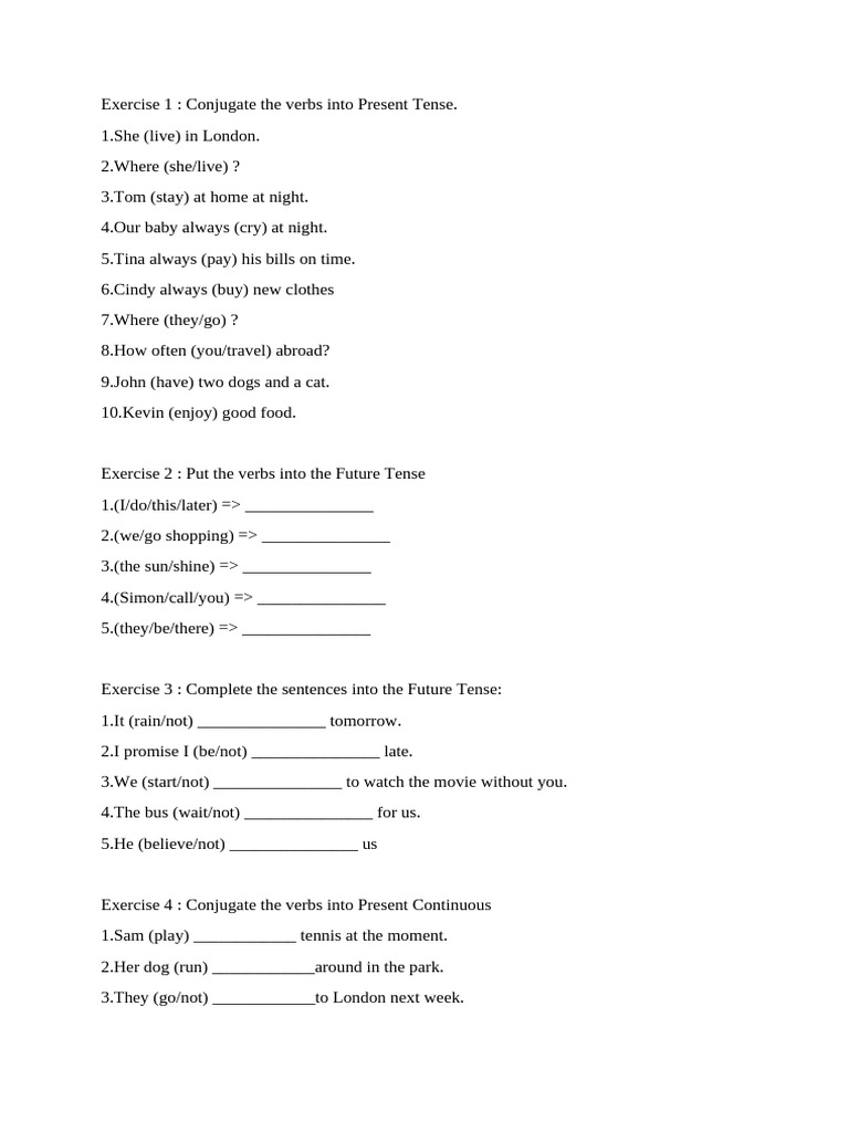 Fiche Exercise de Revision | PDF | Grammatical Conjugation ...