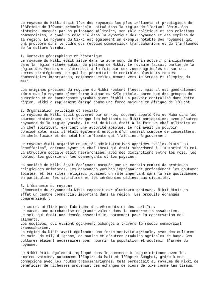 Histoire et organisation du royaume de Nikki | PDF | Afrique de l'Ouest ...