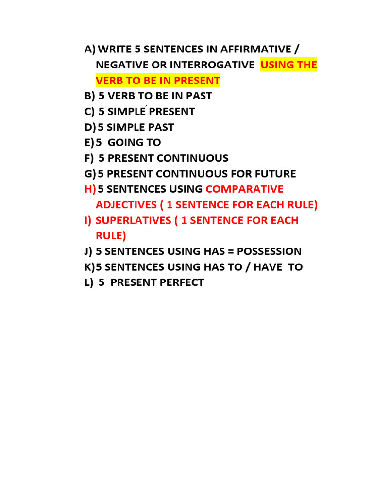Write 5 Affirmative Sentences | PDF