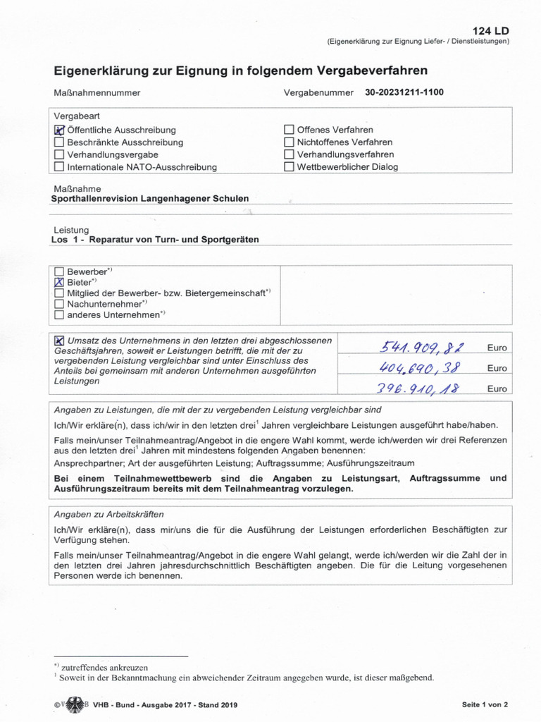 Eigenerklärung Zur Eignung in Folgendem V. | PDF