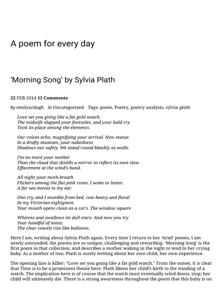 Morning Song' by Sylvia Plath - A Poem For Every Day | PDF | Sylvia Plath