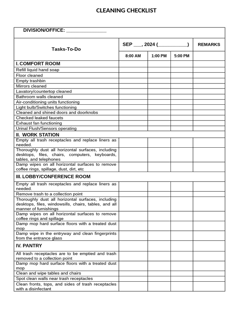 Cleaning Checklist 2 | PDF | Door