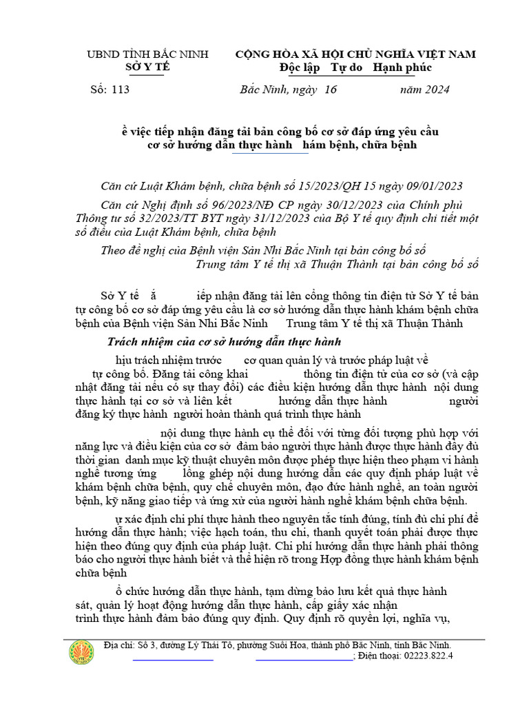 Công bố CSHDTH_TTYT Thuận Thành_Final | PDF