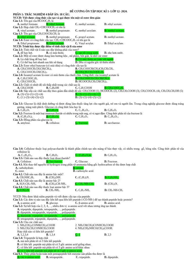 Đề cương 12-HK1-2024 | PDF
