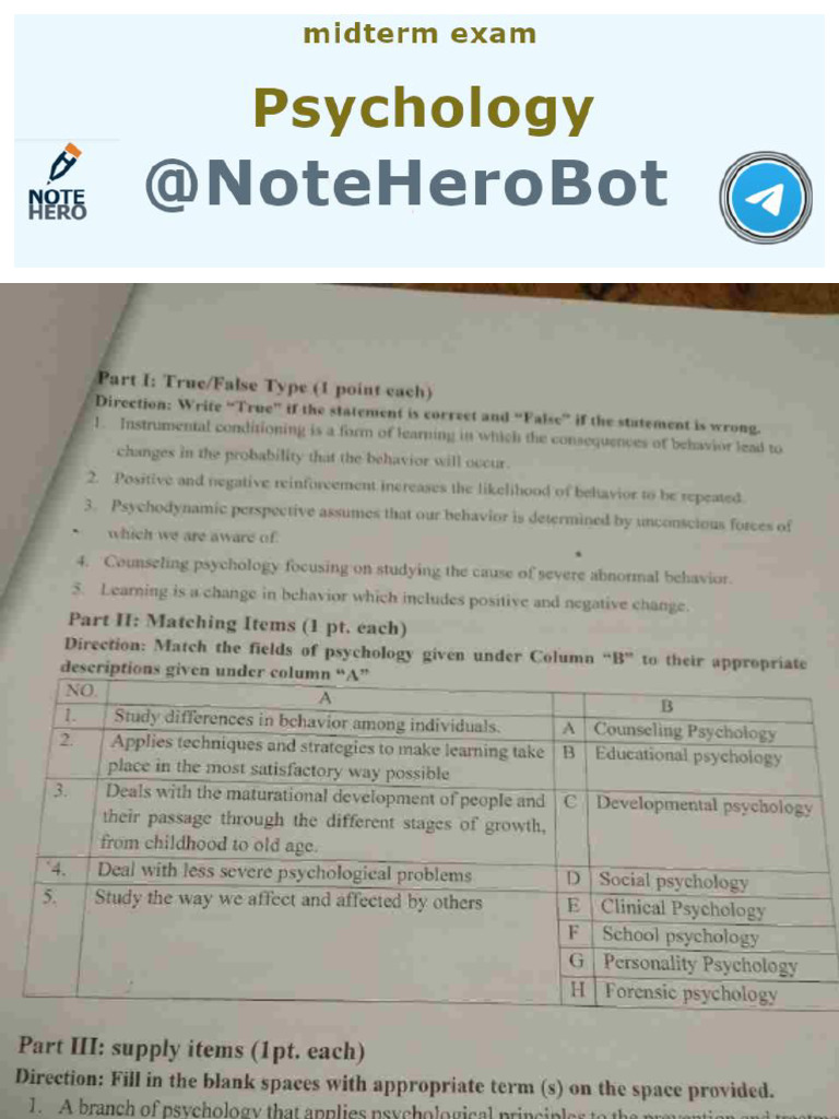 Psychology Mid (HmU) #2 @NoteHeroBot | PDF