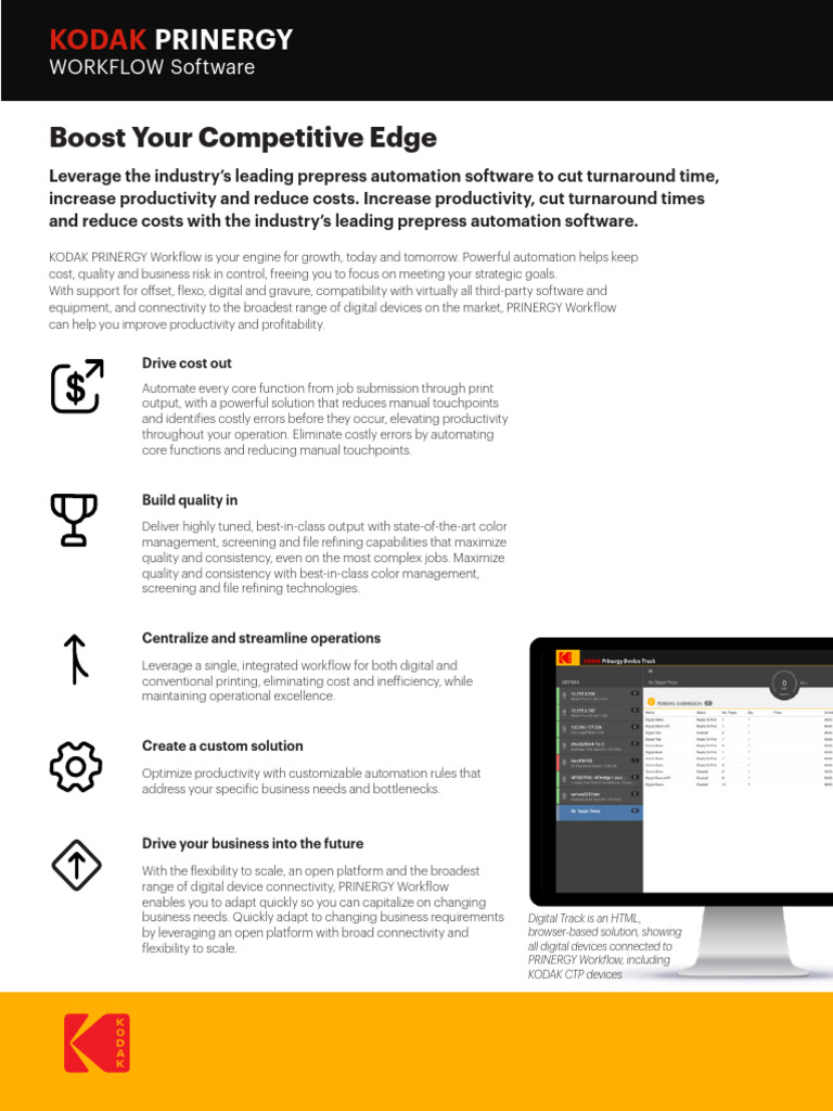 KODAK PRINERGY Workflow Brochure | PDF | Page Layout | Automation
