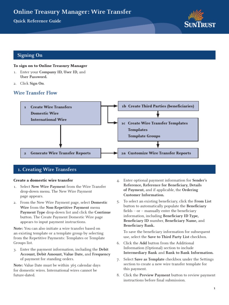 OTM QRG WireTransfer | PDF | Wire Transfer | Payments