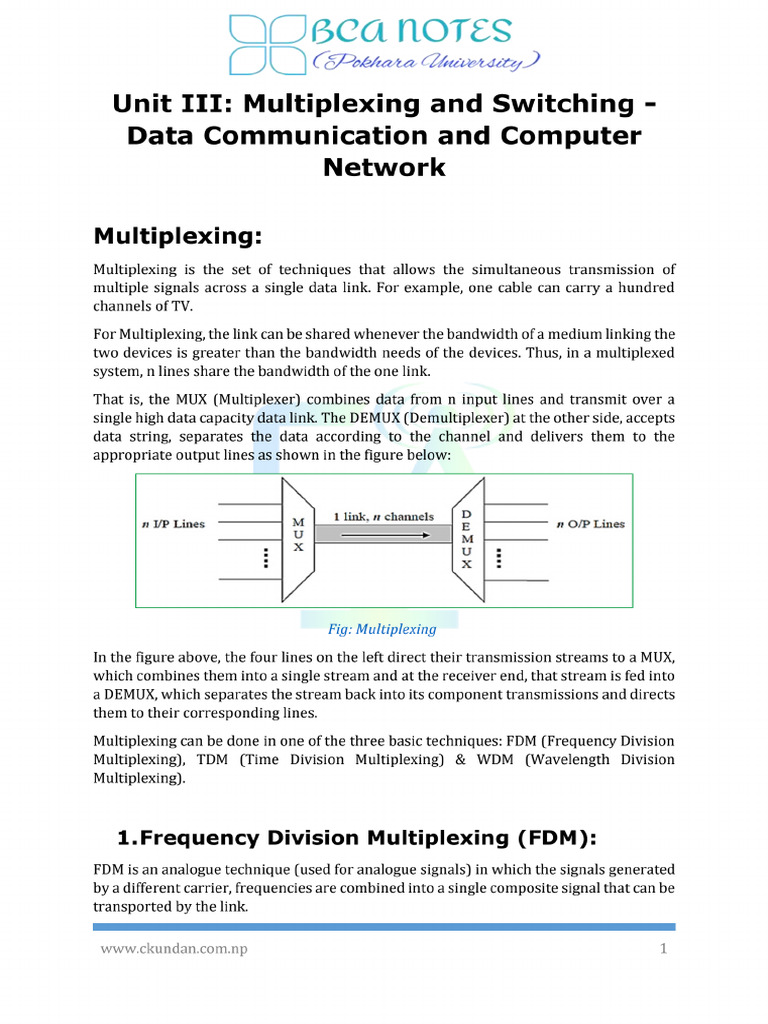 Unit 3 - Multiplexing and Switching - Data Communication and Computer ...
