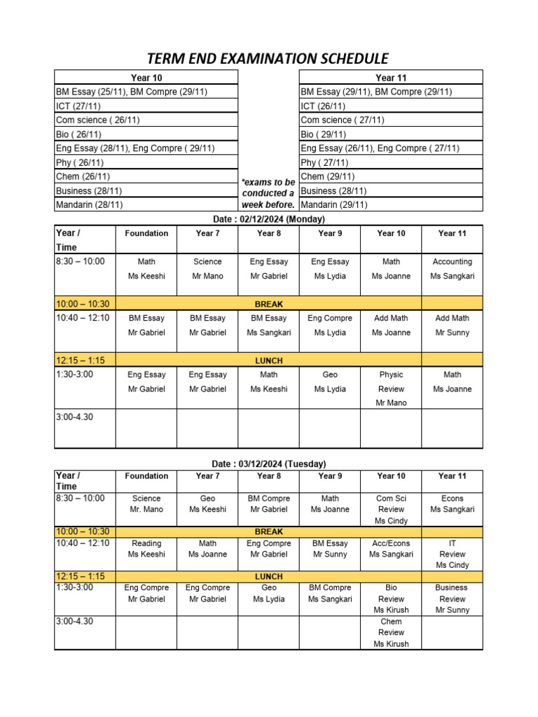 BM Exam Routine 2025 | PDF