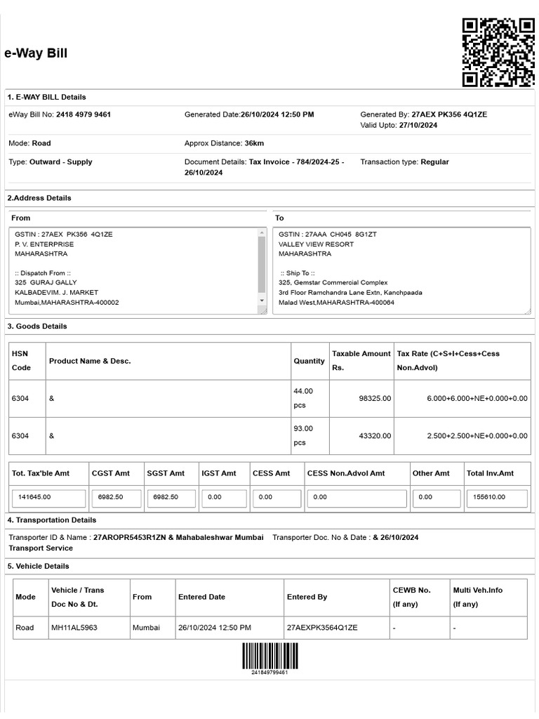E-Way Bill System 784 24-25 | PDF | Governance | Trade