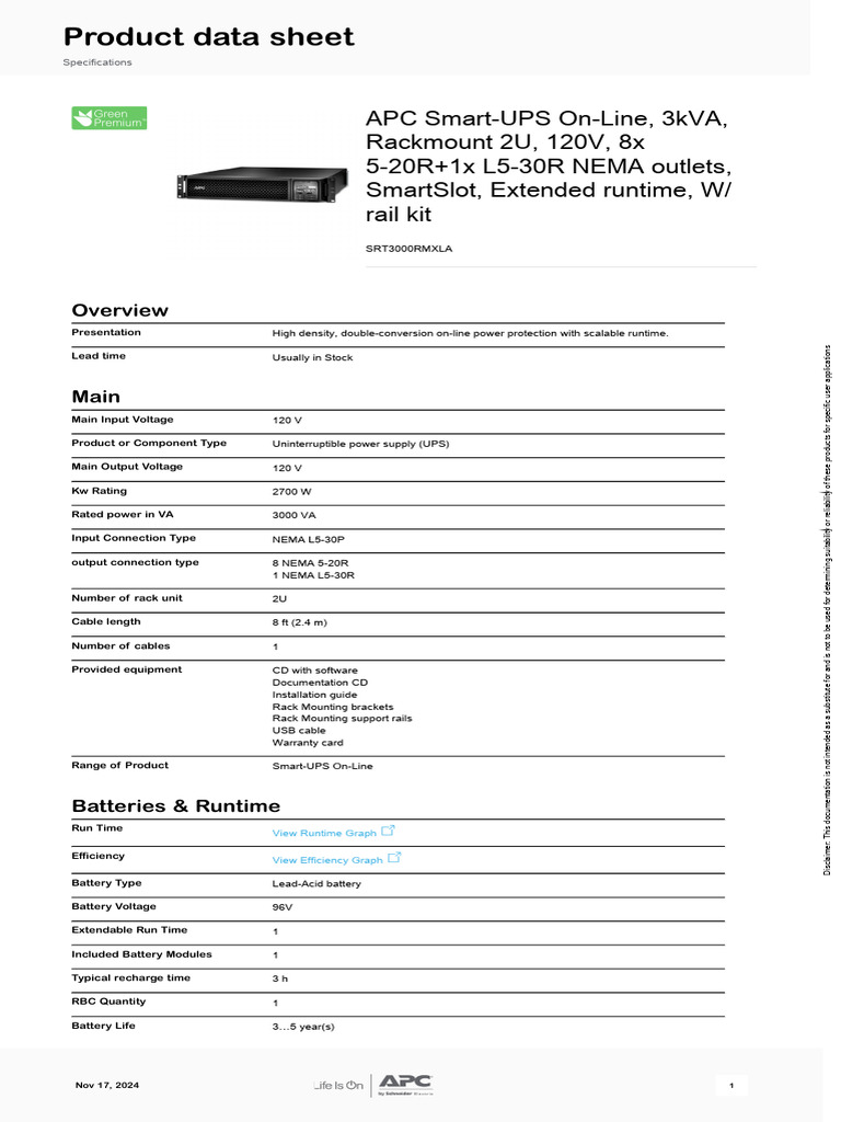 APC SmartUPS-OnLine SRT3000RMXLA | PDF | Electric Power | Electrical ...