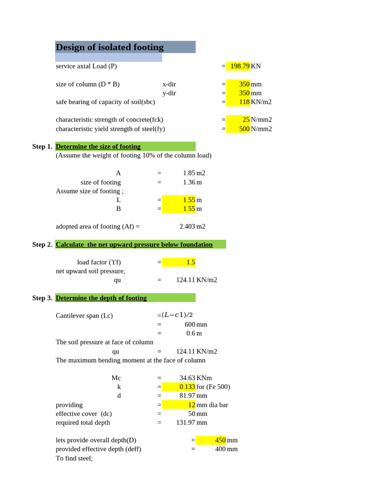 Isolated Footing Design Calculations | PDF | Civil Engineering ...