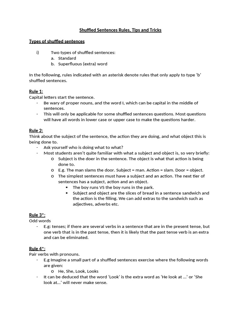 Shuffled Sentences Rules Cw2va8 | PDF | Verb | Word