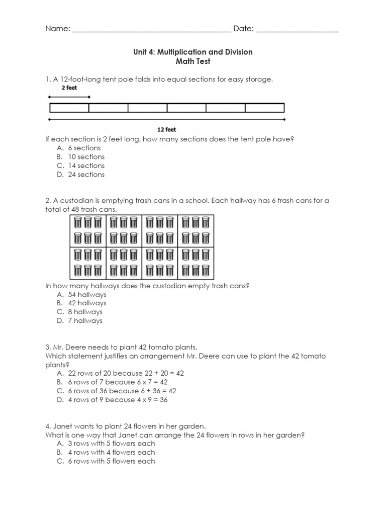 Unit 4 - Multiplication and Division Assessment (Paper) | PDF ...