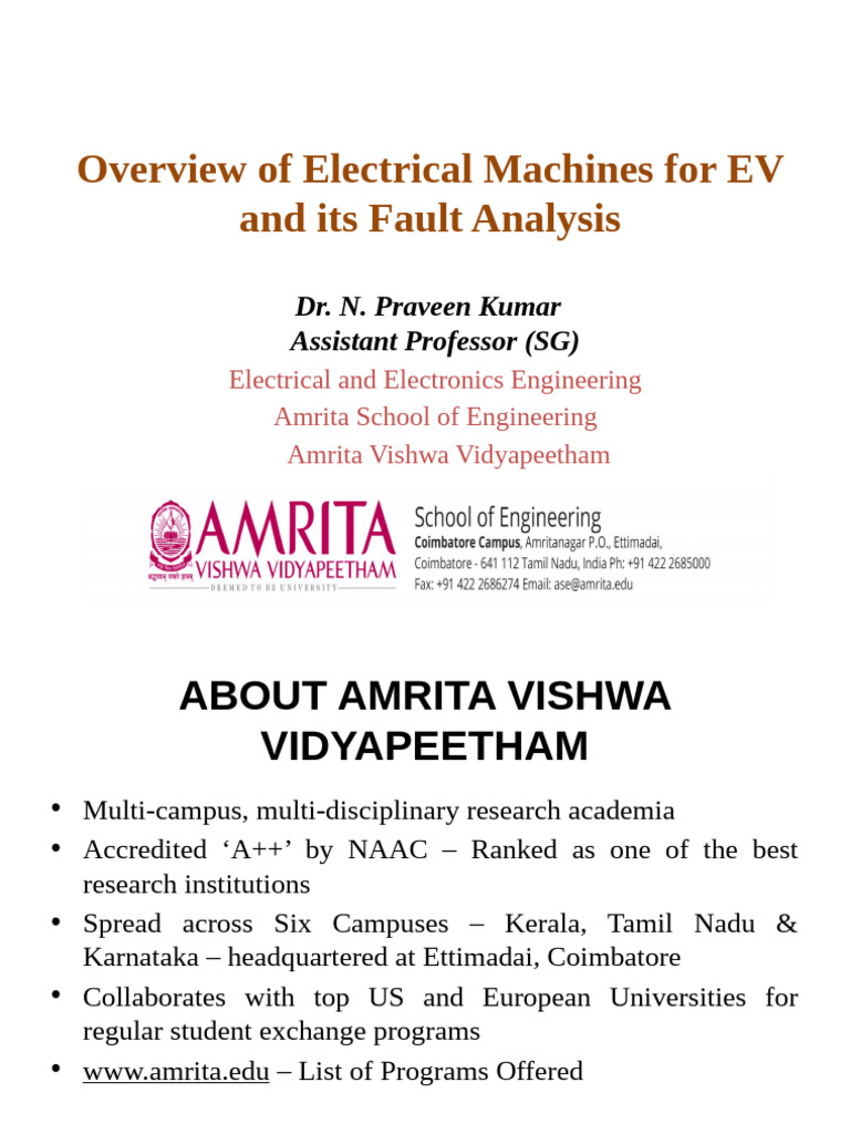Electrical Machines for EV Fault Analysis | PDF | Electric Motor ...