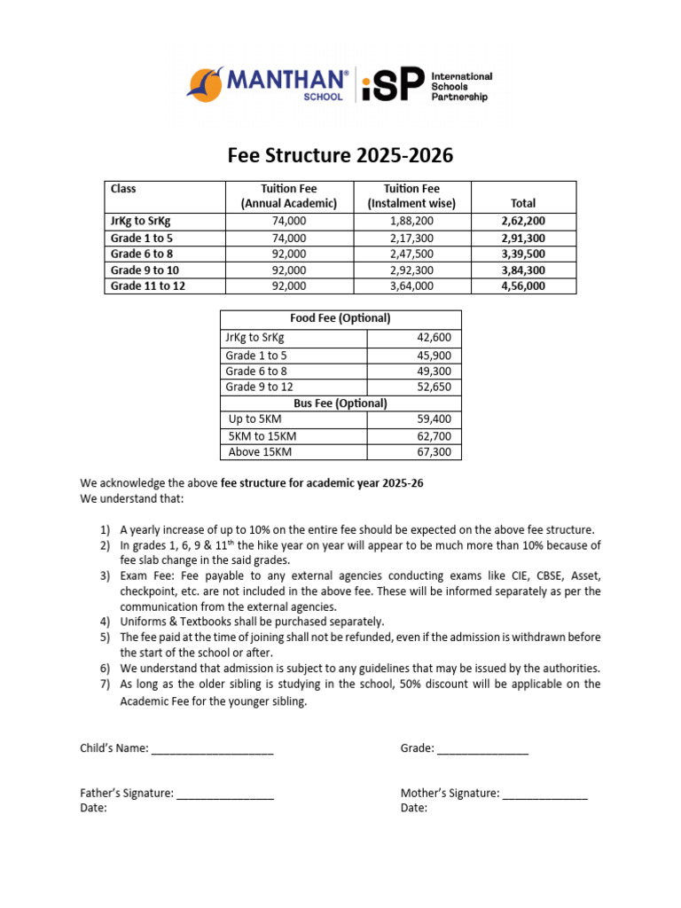 Manthan Fee Undertaking Form-2025-26 | PDF