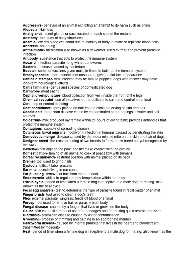 Animal Health Terms and Definitions | PDF | Parasitism | Dogs