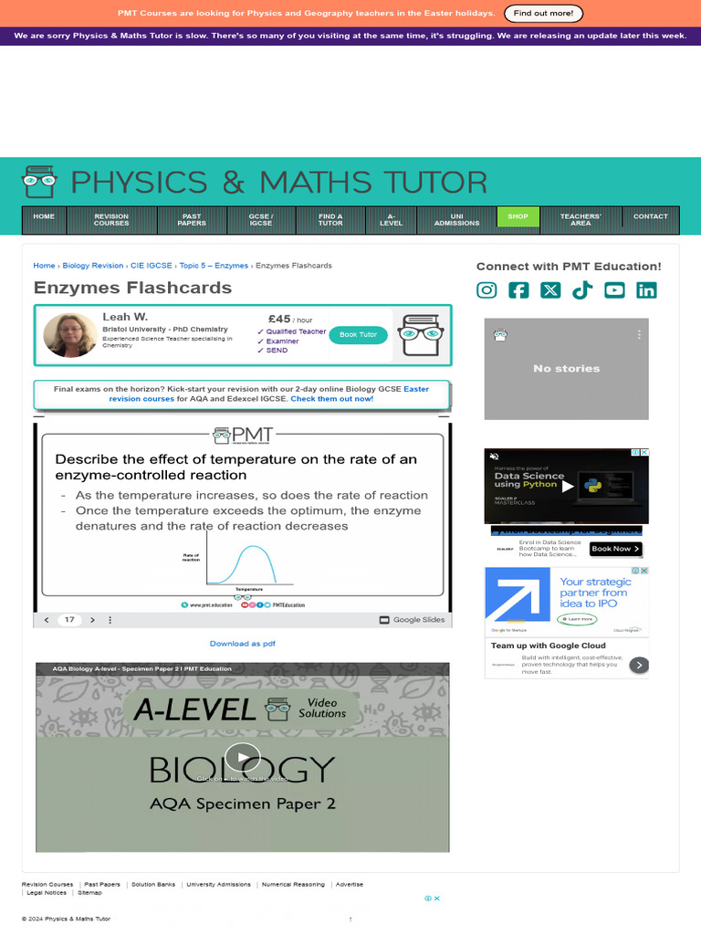 Flashcards - Topic 5 Enzymes - CAIE Biology IGCSE - PMT | PDF | Schools | Vocational Education