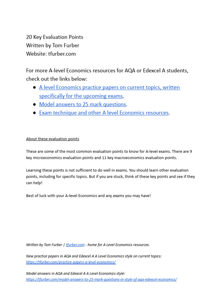 20 Key Evaluation Points Written by Tom Furber For More A-Level ...