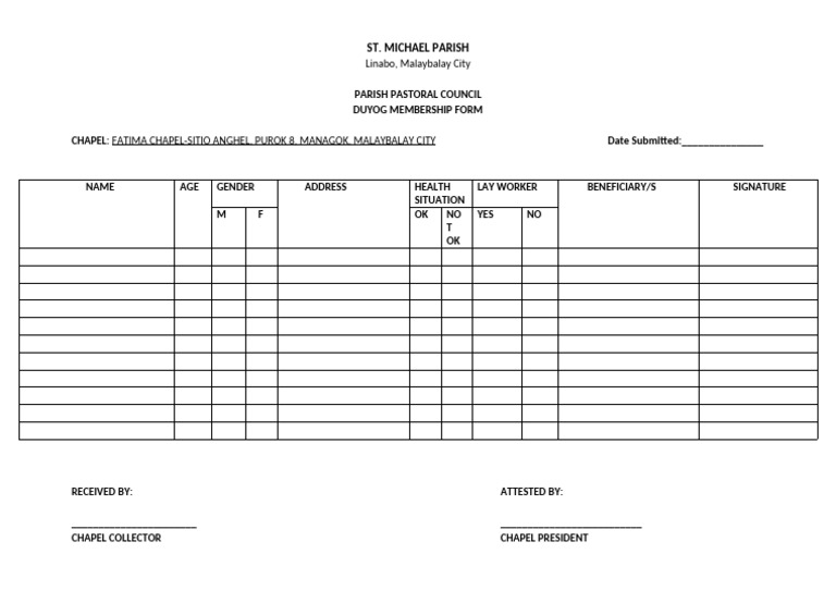 Duyog Membership Form for Fatima Chapel | PDF