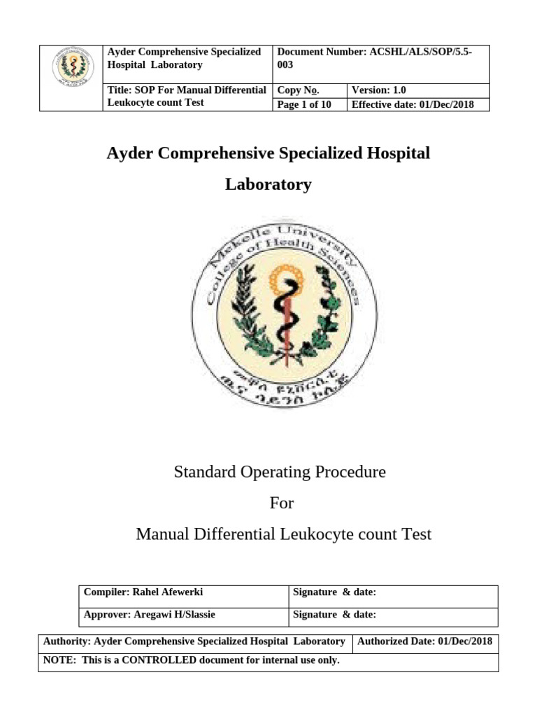 Manual Differential Leukocyte Count SOP | PDF | Staining | White Blood Cell