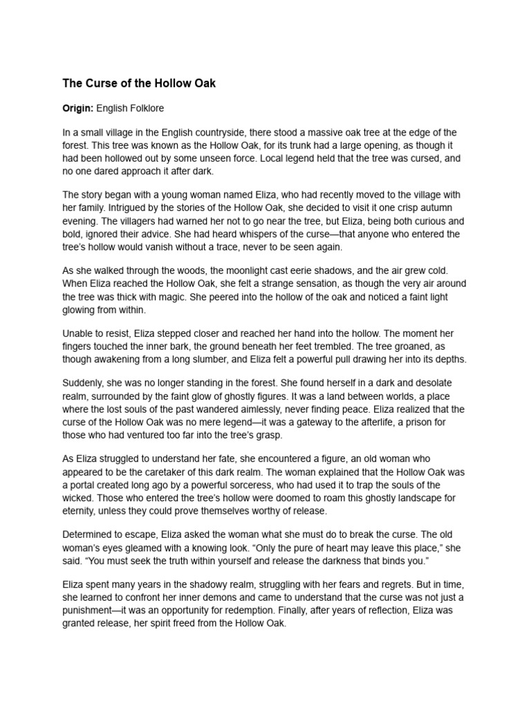 Folklore Example - English - The Curse of The Hollow Oak | PDF