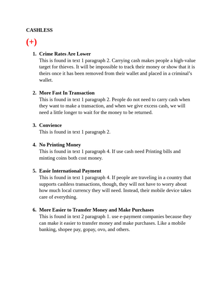 Cash vs Cash Less | PDF | Cash | Money