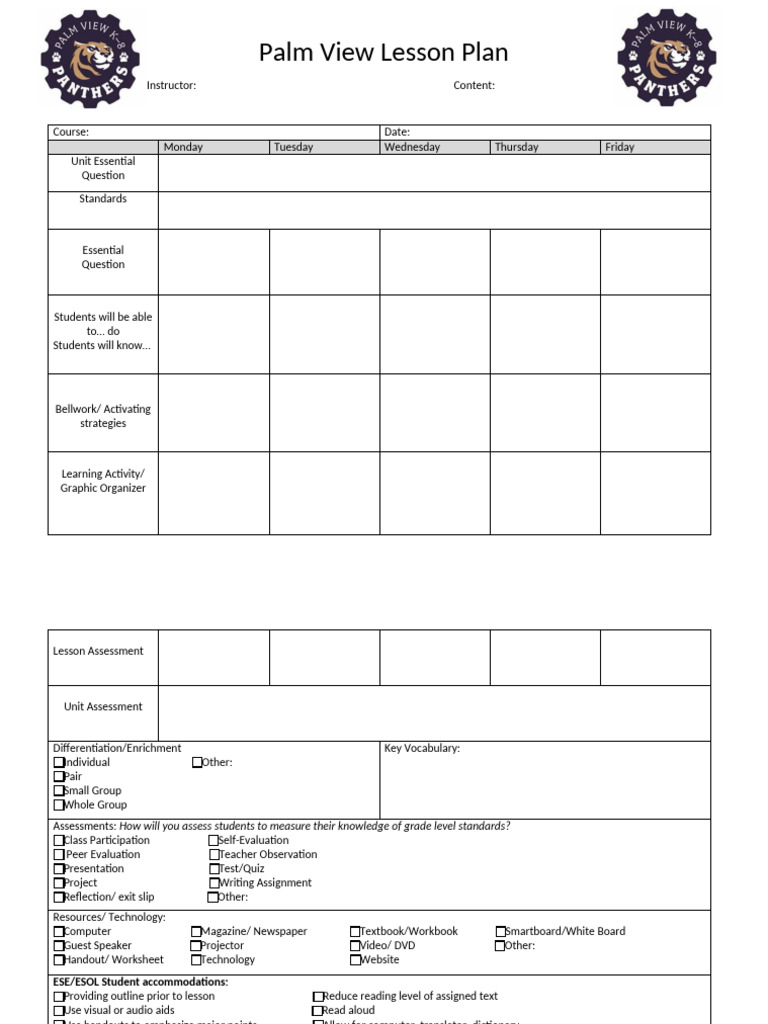Lesson Plan Blank Template 2 | PDF