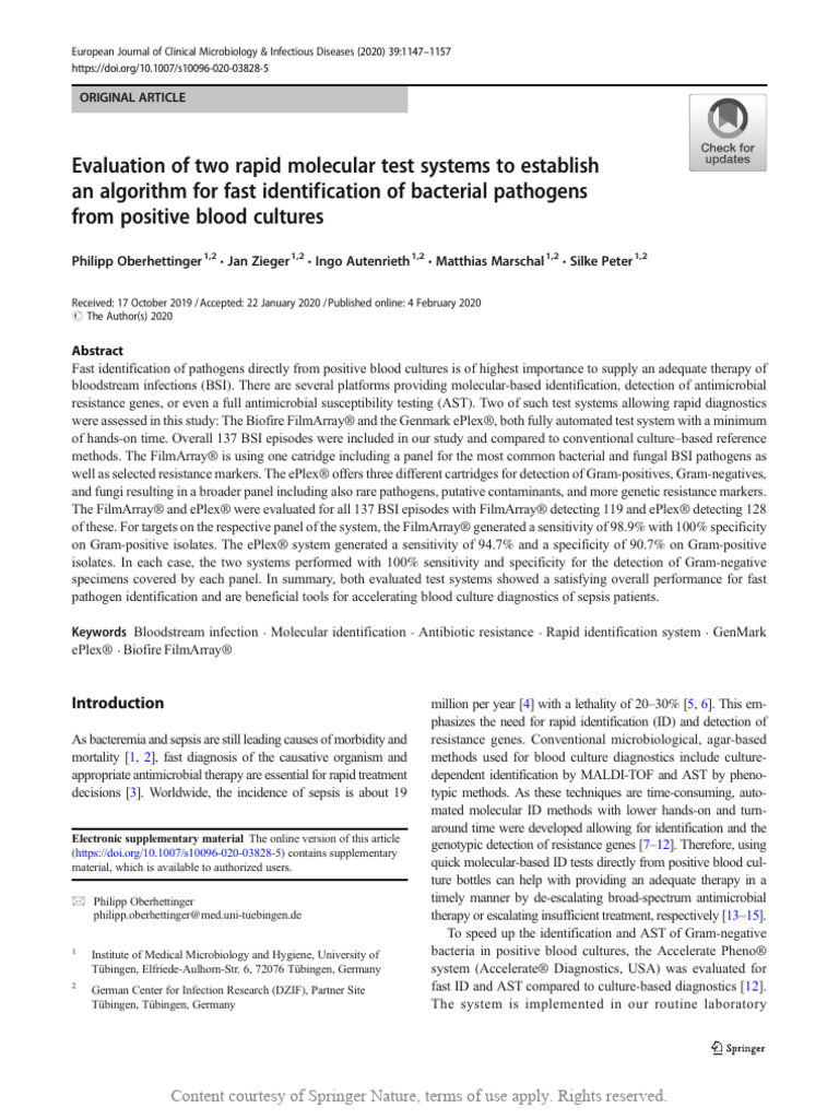 Evaluation of Two Rapid Molecular Test Systems To | PDF | Antimicrobial ...