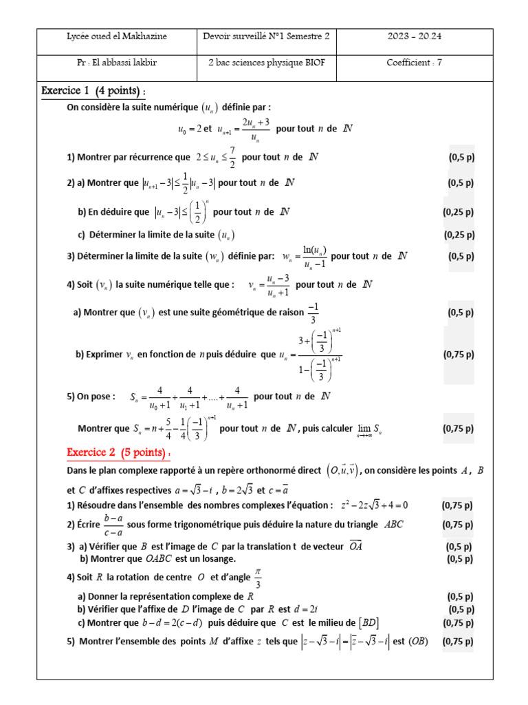 Devoir de mathématiques 2ème bac 2023 | PDF | Fonction (Mathématiques ...
