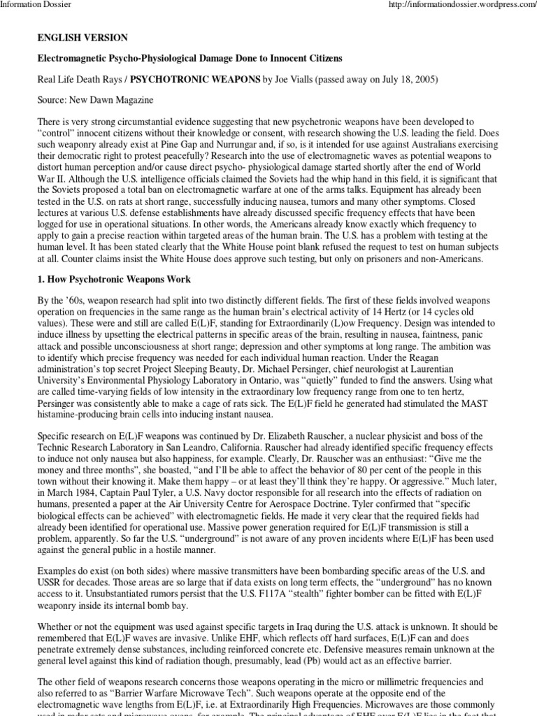 PSYCHOTRONIC WEAPONS - Death Rays by Joe Vialls - Information Dossier ...