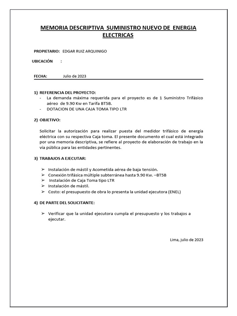 memoria-descriptiva-de-instalaciones-electricas | PDF