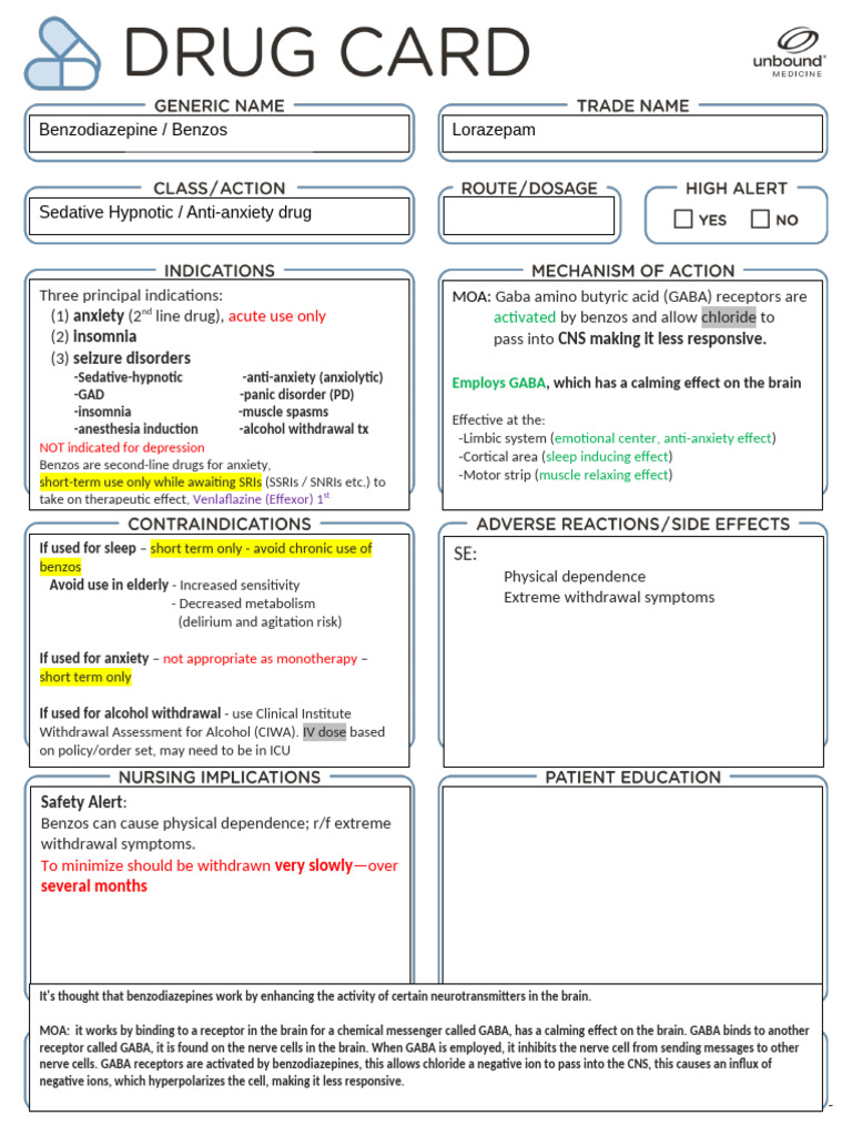 Benzodiazepine Drug Card | PDF | Benzodiazepine | Psychoactive Drugs