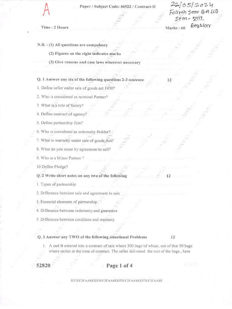 Contract II Question Paper A | PDF