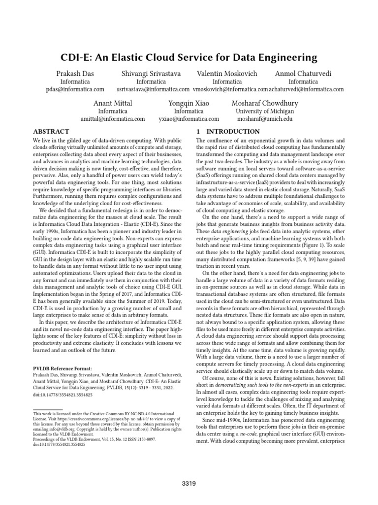 CDI-E An Elastic Cloud Service For Data Engineering | PDF | Cloud Computing | Computer Cluster