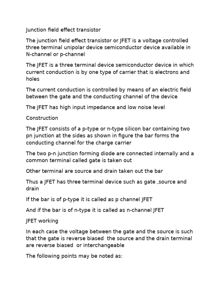 Junction Field Effect Transistor | PDF | Field Effect Transistor | P–N ...