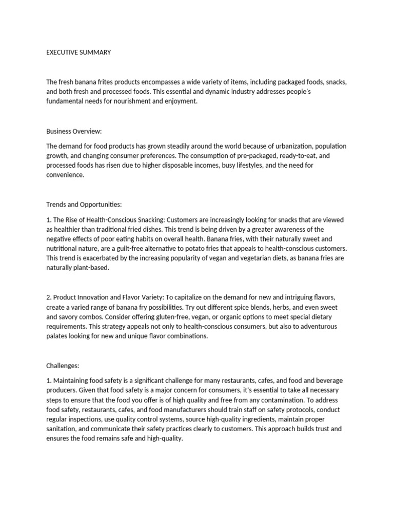 EXECUTIVE SUMMARY | PDF | Foods | Diet (Nutrition)