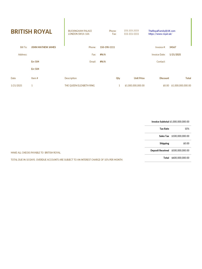 The Royal Bill | PDF | Invoice | Payments