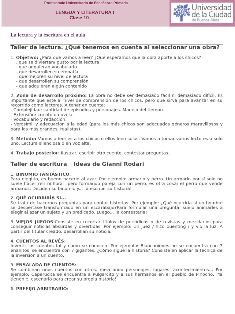 Clase 10 - Leer y escribir en la escuela | PDF | Cuentos