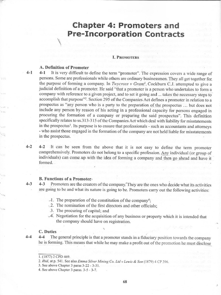 Chapter 4 - Promoters and Pre-Incorporation Contracts | PDF