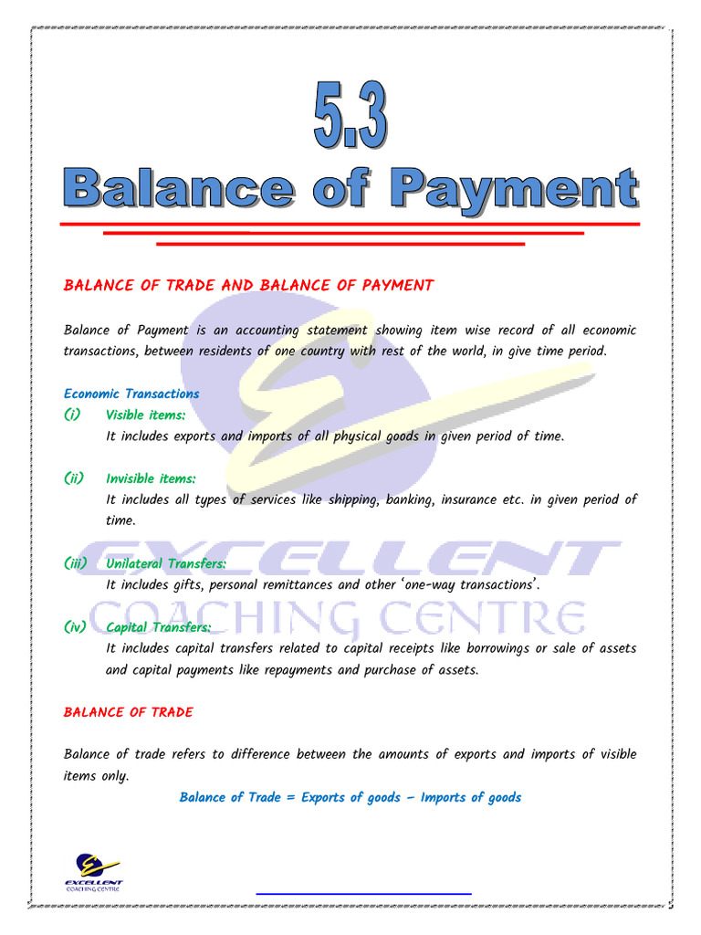Balance of Trade and Payments Explained | PDF | Balance Of Payments ...
