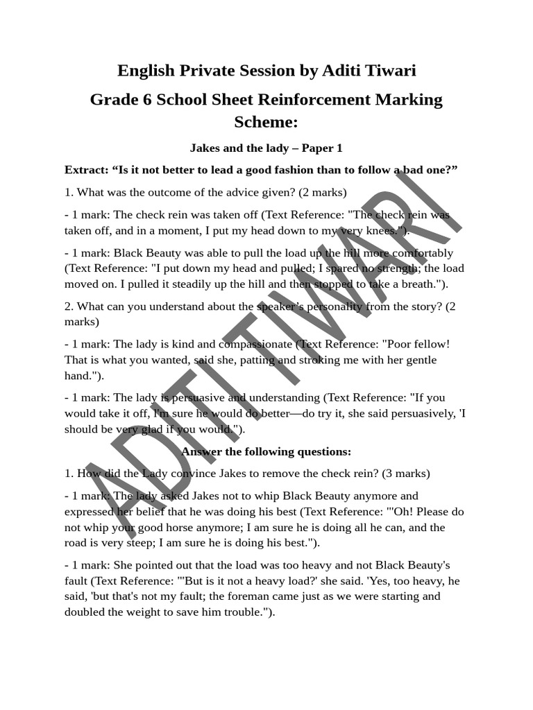 Grade 6 School Sheet Reinforcement Marking Scheme | PDF | Reading ...