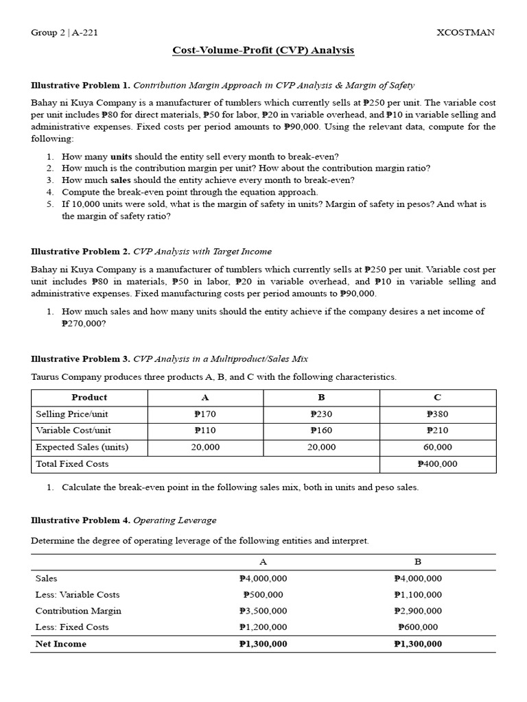 CVP Analysis Illustrative Problems | PDF | Economics | Financial Accounting
