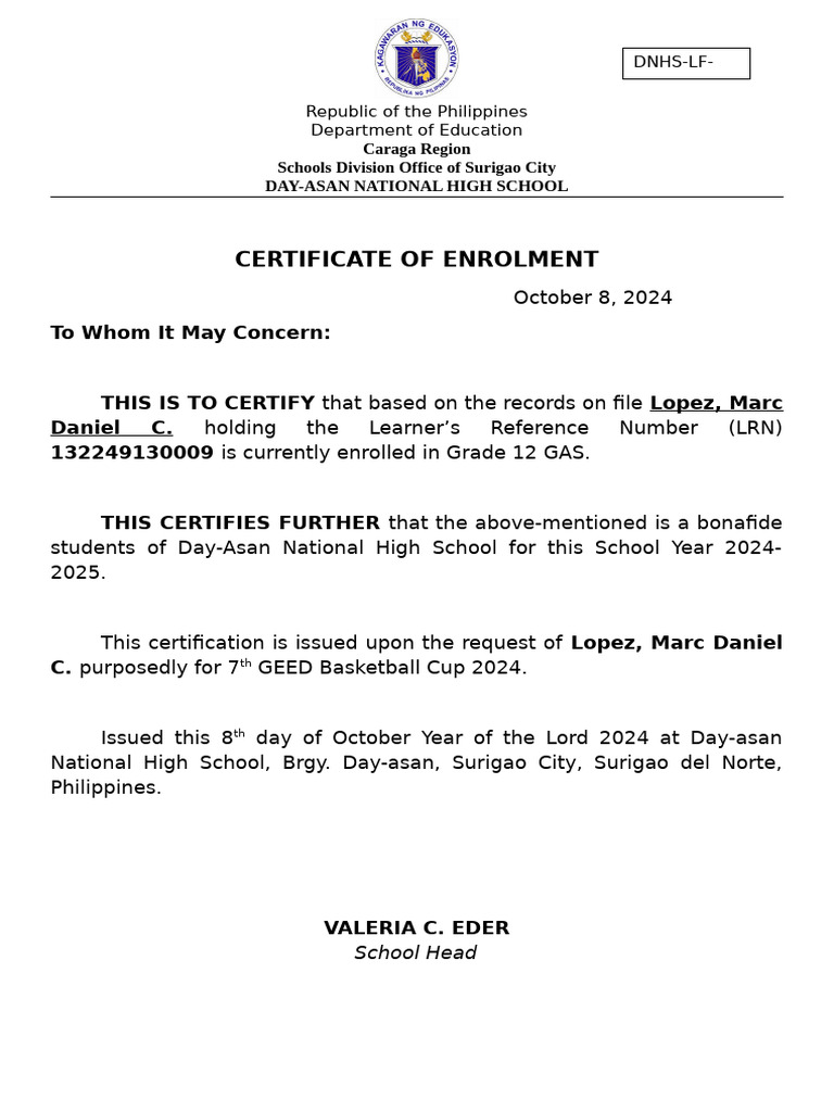 Certificate of Enrolment | PDF