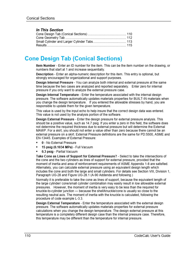 kuCone Design Tab (Conical Sections)pdf | PDF | Pressure