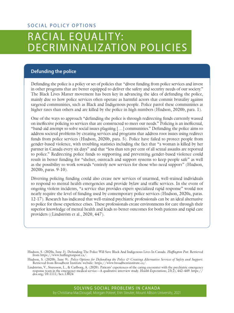 POLICY OPTIONS Racial Equality Decriminalization | PDF | Prison ...